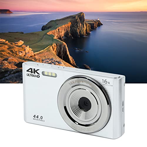 4K HD Camera, 44MP 16X Digital Zoom Camera Shockproof Easy to Use for Recording (Silver)