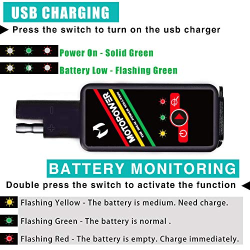 MOTOPOWER MP0620B 4.2Amp Motorcycle Dual USB Charger SAE to USB Adapter with Battery Monitor Switch Control