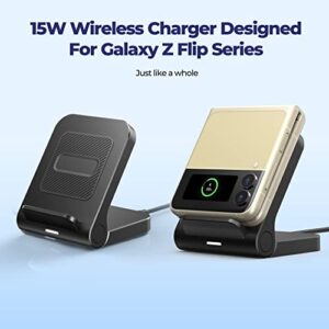 Galaxy Z Flip Wireless Charger,Galaxy Z Flip 3/4 Fast Wireless Charger Stand, 15W SE Wireless Charger Compatible with Galaxy Z Flip 4/Z Flip 3/Z Flip 5G, Space Saving, Easy to Carry