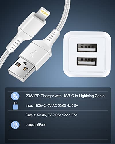 Apple Charger Kits for iPhone 14 Pro Max 14Pro 14 Plus 13Pro 13 12 11 SE 10 XR X XS 8 7 6 6s Plus, Dual USB Charger Block with USB to Lightning Cable, 2.1amp travel wall plug adapter+USB lighting cord