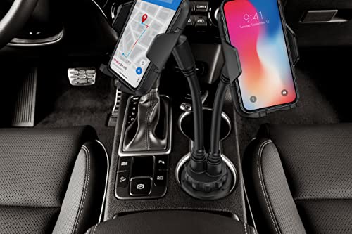 Gabba Goods Dual Phone Holder for Car Cup Holder – Long Flexible Neck, 360° Rotatable Car Phone Mount - Adjustable Cell Phone Cup Holder, Universal Size Fits 2 iPhone, Samsung, GPS and More