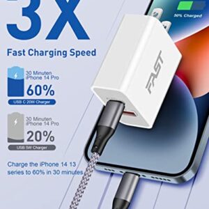 iPhone 14 13 12 Super Fast Charger [Apple MFi Certified], LUOSIKE 2-Pack 20W PD Fast USB C Wall Charger Block with 10FT Long USB C to Lightning Cable for iPhone 14 13 12 Pro Max Mini 11 XS XR X, iPad