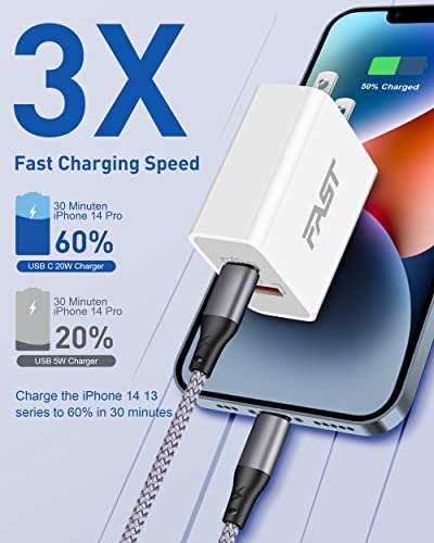 iPhone 14 13 12 Super Fast Charger [Apple MFi Certified], LUOSIKE 2-Pack 20W PD Fast USB C Wall Charger Block with 10FT Long USB C to Lightning Cable for iPhone 14 13 12 Pro Max Mini 11 XS XR X, iPad