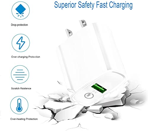 18W Fast Charger for Samsung Galaxy A32 A14 A02S S22 S20 S21 Plus Ultra 5G,A50 A20 A10E A12,Tab A 10.5 2018/10.1 2019/S4 S5e S6,Quick Charge 3.0 Power Adapter Plug/Phone Charging Block+6FT USB C Cable