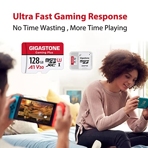 [Gigastone] 128GB Micro SD Card, Gaming Plus, MicroSDXC Memory Card for Nintendo-Switch, Wyze, GoPro, Dash Cam, Security Camera, 4K Video Recording, UHS-I A1 U3 V30 C10, up to 100MB/s, with Adapter