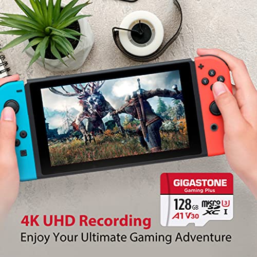 [Gigastone] 128GB Micro SD Card, Gaming Plus, MicroSDXC Memory Card for Nintendo-Switch, Wyze, GoPro, Dash Cam, Security Camera, 4K Video Recording, UHS-I A1 U3 V30 C10, up to 100MB/s, with Adapter