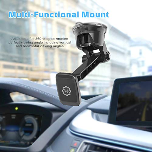 WixGear Dashboard Mount, Universal Magnetic Phone Holder for Car, Windshield Mount and Dashboard Mount Holder for Cell Phones and Tablets with Long Adjustable Arm – (New Rectangle Head)