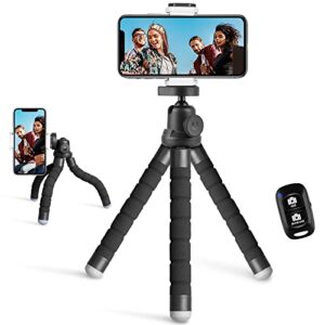 ubeesize phone tripod, portable and flexible tripod with wireless remote and clip, cell phone tripod stand for video recording(black