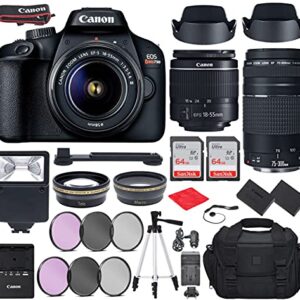 T100 DSLR Camera with EF-S 18-55mm F/3.5-5.6 III, EF 75-300mm f/4-5.6 III Lense Bundle, Travel Kit + Accessories(Gadget Bag, Extra Battery, Digital Slave Flash, 128Gb Memory and More)