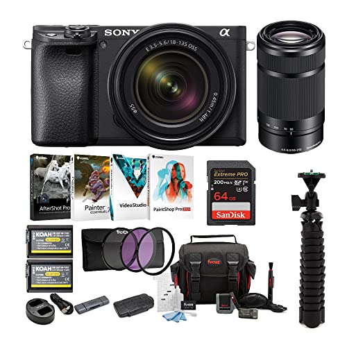 Sony Alpha a6400 Digital Camera with 18-135mm Lens (Black) Bundle with Filter Kit, Memory Card, Card Reader, Case, Battery (2-Pack) and Dual Charger, Accessory Kit, Tripod, Art Suite (10 Items)