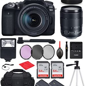 Canon EOS 90D DSLR Camera with Canon EF-S 18-135mm f3.5-5.6 is USM Lens Bundle, Starter Kit with Accessories (Gadget Bag, Digital Slave Flash, 128Gb Memory, 50 inch Tripod), Black, Full-size