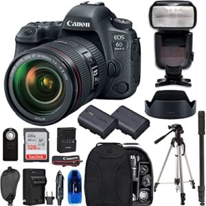 camera bundle for canon eos 6d mark ii dslr camera with ef 24-105mm f/4l is ii usm lens + digital ttl flash, backpack, 128gb high speed memory card, extra battery + professional bundle (renewed)