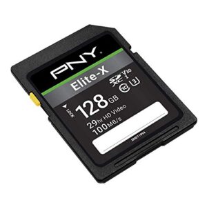 PNY 128GB Elite-X Class 10 U3 V30 SDXC Flash Memory Card - 100MB/s, Class 10, U3, V30, 4K UHD, Full HD, UHS-I, Full Size SD