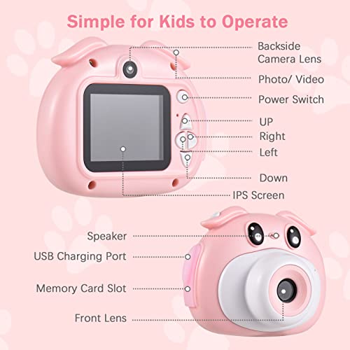 Wennzy Mini Cartoon Kids Digital Camera 1080P Digital Video Camera for Kids Dual Lens 2.0 Inch IPS Screen 4X Zoom Built-in Battery Perfect Birthday for Boys Girls