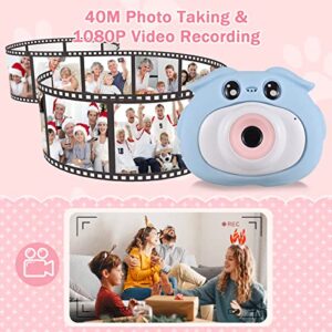 Wennzy Mini Cartoon Kids Digital Camera 1080P Digital Video Camera for Kids Dual Lens 2.0 Inch IPS Screen 4X Zoom Built-in Battery Perfect Birthday for Boys Girls