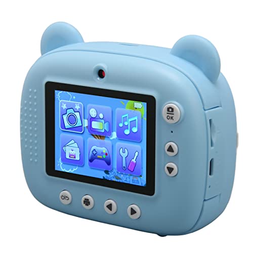 Mxzzand Kids Camera, 1050mah Battery Cute Music Playback 2.4inch HD Screen 3 Games Children HD Camera for Gifts(Blue)