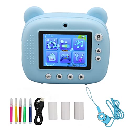 Mxzzand Kids Camera, 1050mah Battery Cute Music Playback 2.4inch HD Screen 3 Games Children HD Camera for Gifts(Blue)