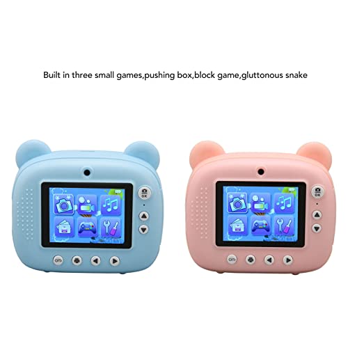 Mxzzand Kids Camera, 1050mah Battery Cute Music Playback 2.4inch HD Screen 3 Games Children HD Camera for Gifts(Blue)