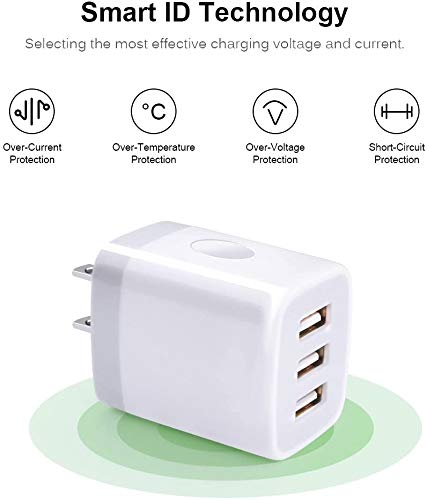 USB Charging Plug, Wall Charger Adapter, Sicodo 3Pack Universal Travel 3.1A 3Muti Port Fast Charging Block Compatible with iPhone 14 13 12 SE2020 11 Xs Pro,Samsung Galaxy S23 S22 S21 S20 Ultra, Google