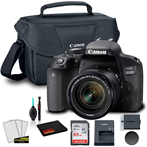 Canon EOS 800D DSLR Camera with 18-55mm Lens (1894C002AA), EOS Bag, Sandisk Ultra 64GB Card, Clean and Care Kit (Renewed)