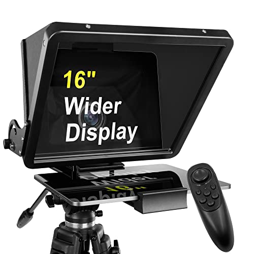 16 inch Large Teleprompter for All Tablets (4-12.9 inch Tablet), Remote Control and Teleprompter App, 70/30 Beam Splitter Glass, Aluminum Body and a Packbag, Angle Adjustment, Make Short Videos/Speech