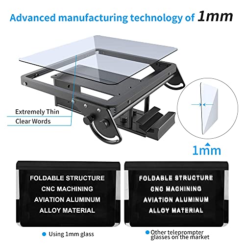 16 inch Large Teleprompter for All Tablets (4-12.9 inch Tablet), Remote Control and Teleprompter App, 70/30 Beam Splitter Glass, Aluminum Body and a Packbag, Angle Adjustment, Make Short Videos/Speech