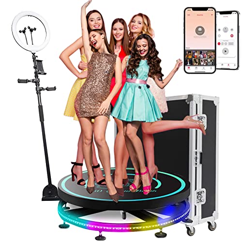 Diandian 360 Photo Booth Machine 80cm with Software for Parties with Ring Light,Flight Case,Free Logo Customization, APP Remote Control Automatic Slow Motion 360 Spin Camera Video Booth