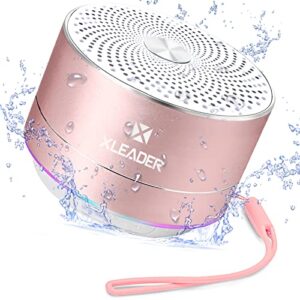 xleader upgraded, bluetooth speaker, soundangel rgb led light portable wireless speaker with custom bass radiator ip67 waterproof, mini speaker for iphone ipad shower girl women teen gifts rose gold