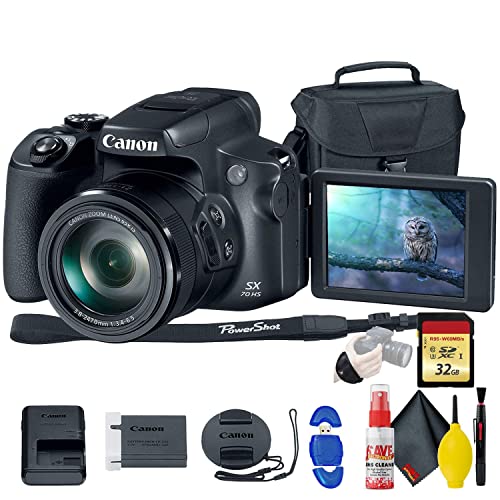 Canon PowerShot SX70 HS Digital Camera (3071C001) - with 32GB Memory Card, Bag, Cleaning Kit, More (Renewed)