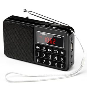 prunus 429 small radio, pocket radio, am fm radio plug in wall, large button, neodymium speaker, auto save, usb flash drive, sd card aux input mp3, shortwave radio for elderly and senior(black)