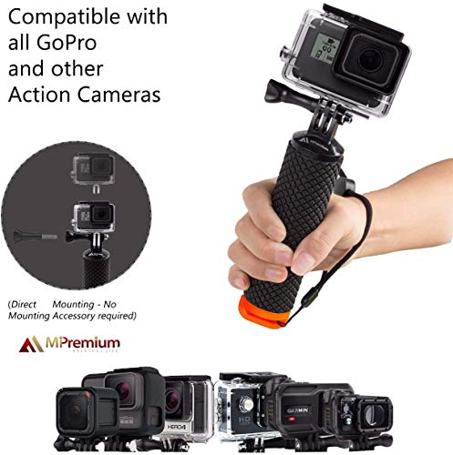 Waterproof Floating Hand Grip Compatible with GoPro Hero 11 10 9 8 7 6 5 4 3 3+ 2 1 Session Black Silver Camera Handler & Handle Mount Accessories Kit for Water Sport and Action Cameras (Orange)