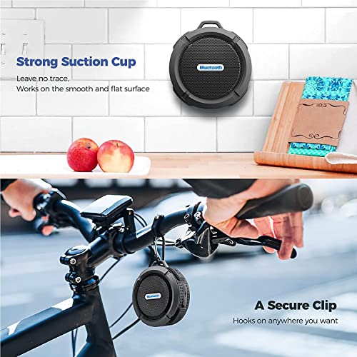 Mini Shower Speakers, IP65 Waterproof Bluetooth Portable Speakers and True Wireless Stereo and Dsp Technology, 6 Hours Playback and Microsd Card, Internal Microphone, Suction Cup, for Pool, Beach