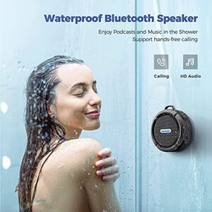 Mini Shower Speakers, IP65 Waterproof Bluetooth Portable Speakers and True Wireless Stereo and Dsp Technology, 6 Hours Playback and Microsd Card, Internal Microphone, Suction Cup, for Pool, Beach