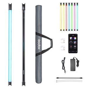 godox tl120 full-color rgb tube light, cri 96 tlci 98, color temper 2700k~6500k, 0-100% dimmable, 39 fx effects, 2600mah built-in lithium battery, smartphone app, dmx control (1pcs)