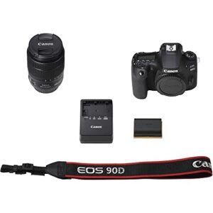 Canon EOS 90D DSLR Camera with 18-135mm Lens (3616C016), EF-S 55-250mm Lens, 4K Monitor, Pro Headphones, Pro Mic, 2 x 64GB Cards, Case, Corel Photo Software, Pro Tripod + More (Renewed)