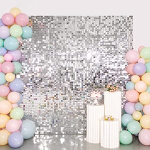 Sequin Shimmer Wall Backdrop Sliver Square Shimmer Wall Decor for Engagement, Birthday, Anniversary, Party, 12 Panels