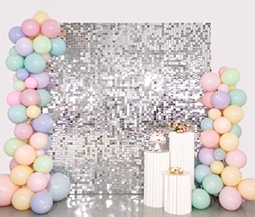 Sequin Shimmer Wall Backdrop Sliver Square Shimmer Wall Decor for Engagement, Birthday, Anniversary, Party, 12 Panels