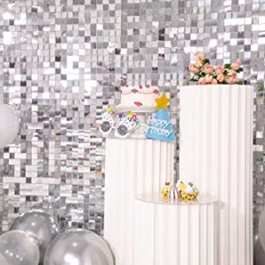 Sequin Shimmer Wall Backdrop Sliver Square Shimmer Wall Decor for Engagement, Birthday, Anniversary, Party, 12 Panels