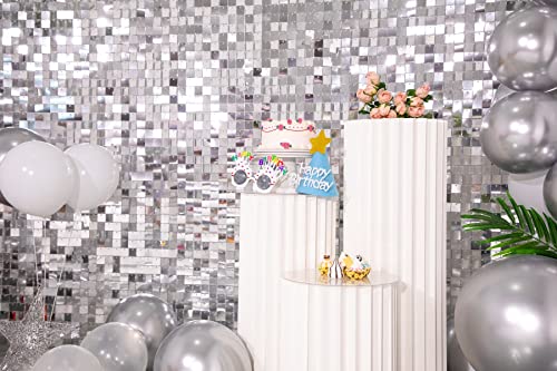 Sequin Shimmer Wall Backdrop Sliver Square Shimmer Wall Decor for Engagement, Birthday, Anniversary, Party, 12 Panels