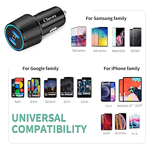 20W Dual USB C Fast Car Charger, Cluvox Type C Automobile Charger Compatible for iPhone 13/12 Pro/Max/Mini/14 Plus/11/X/XS/XR/8/Plus, Galaxy S21/S20, Pixel, iPad Pro Cigarette USB Charger Adapter