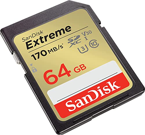 SanDisk 64GB Extreme Memory Card works with Canon EOS Rebel SL2, T6, T6i, T5i EF-S, EOS 80D, Powershot Camera SDXC 4K V30 UHS-I (SDSDXVE-064G-GNCIN) with Everything But Stromboli Combo Reader