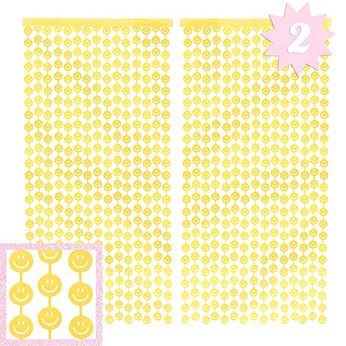 xo, Fetti Smiley Foil Curtain Party Decorations - Set of 2 | Happy Pastel Birthday Party Decorations, Cute Bachelorette Party, Baby Shower, Yellow