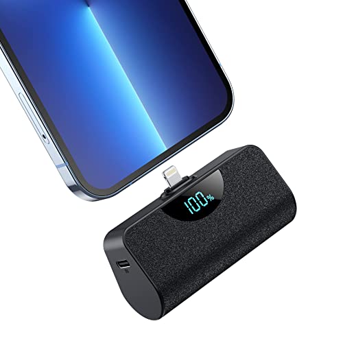 Mini Portable Charger 5200mAh Ultra-Compact Smart LED Display Power Bank Dual Input (USB-C Port Only Input ) High Speed External Battery Pack Compatible with iPhone 13/12 /11 /X/8/7/6/5 [2022 Version]