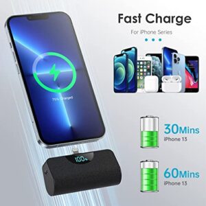 Mini Portable Charger 5200mAh Ultra-Compact Smart LED Display Power Bank Dual Input (USB-C Port Only Input ) High Speed External Battery Pack Compatible with iPhone 13/12 /11 /X/8/7/6/5 [2022 Version]