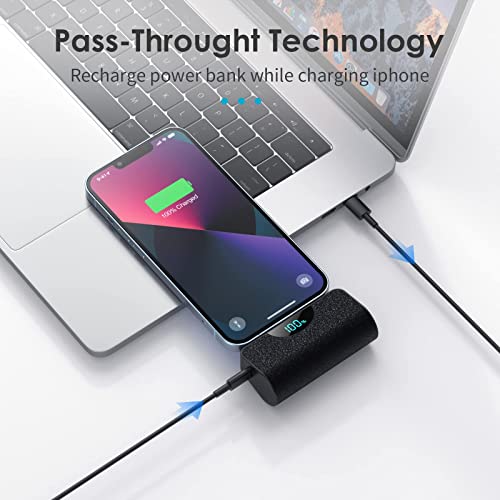 Mini Portable Charger 5200mAh Ultra-Compact Smart LED Display Power Bank Dual Input (USB-C Port Only Input ) High Speed External Battery Pack Compatible with iPhone 13/12 /11 /X/8/7/6/5 [2022 Version]