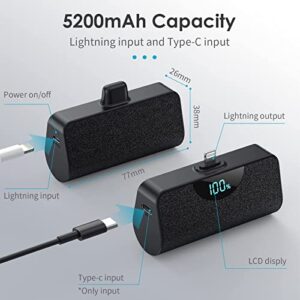 Mini Portable Charger 5200mAh Ultra-Compact Smart LED Display Power Bank Dual Input (USB-C Port Only Input ) High Speed External Battery Pack Compatible with iPhone 13/12 /11 /X/8/7/6/5 [2022 Version]