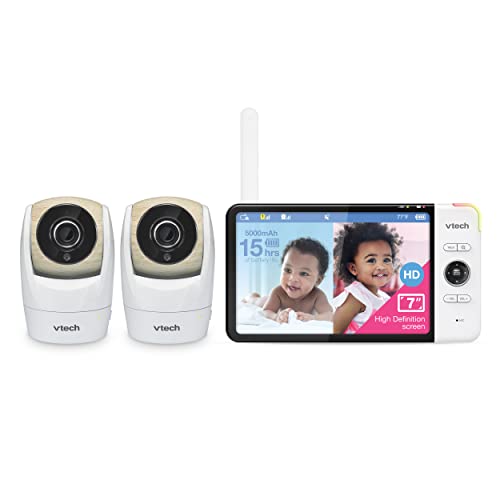 VTech VM919-2HD 2-cam Video Monitor with Battery Support 15-hr Streaming, 7" 720p Display, 360 Panoramic Viewing, 110 Wide-Angle View, Night Vision, Up to 1000ft Range, Secured Transmission