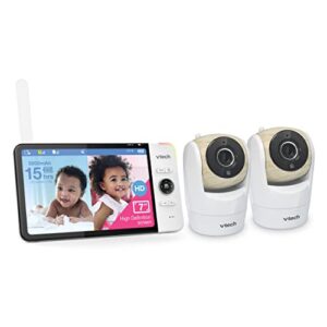 VTech VM919-2HD 2-cam Video Monitor with Battery Support 15-hr Streaming, 7" 720p Display, 360 Panoramic Viewing, 110 Wide-Angle View, Night Vision, Up to 1000ft Range, Secured Transmission