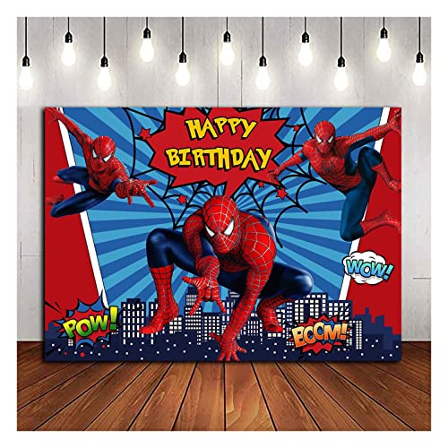 8x6FT Spiderman Photography Backdrops Superhero City Theme Photo Background Kids Happy Birthday Spiderman Party Decoration Cake Table Banner Supplies