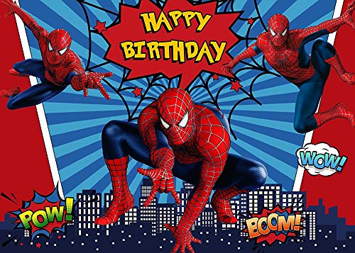 8x6FT Spiderman Photography Backdrops Superhero City Theme Photo Background Kids Happy Birthday Spiderman Party Decoration Cake Table Banner Supplies